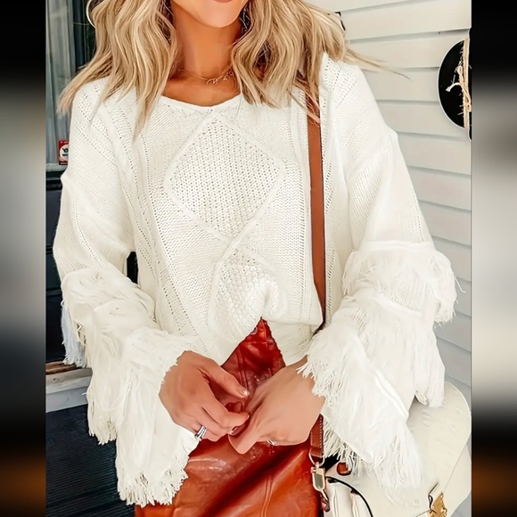 Sweaters | Womens White Sweater With Fringe | Poshmark